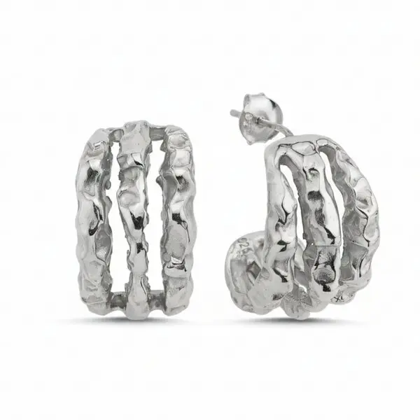 LINYA JEWELLERY Amorphous Triple Hoop Earrings - Silver
