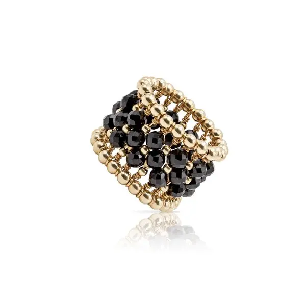 PAS DE MARQUE Gold-filled Black Spinel Beaded Ring - Gold/black