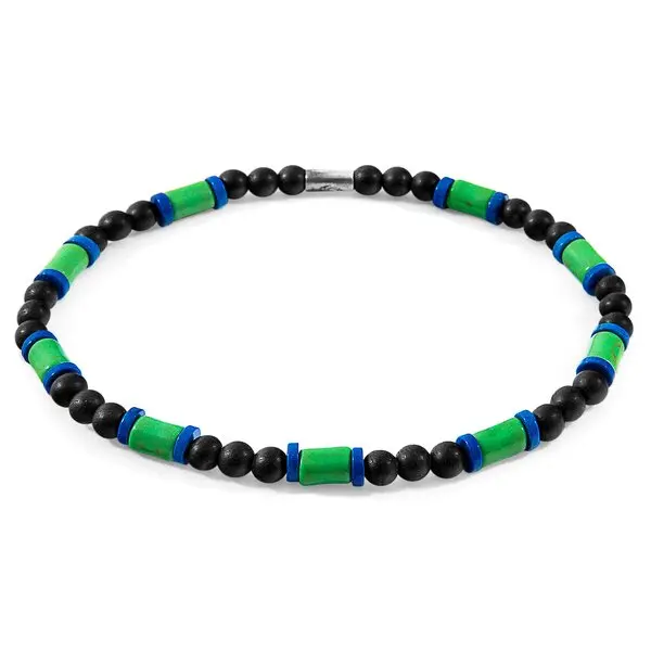 ANCHOR & CREW Samuel Silver & Stone Skinny Bracelet - Green