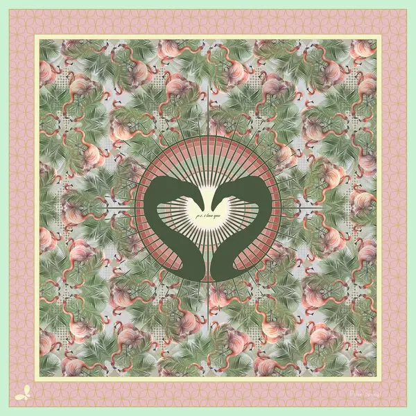 Henelle Pink / Gold / Green Palm Springs Silk Scarf - Pink/gold/green
