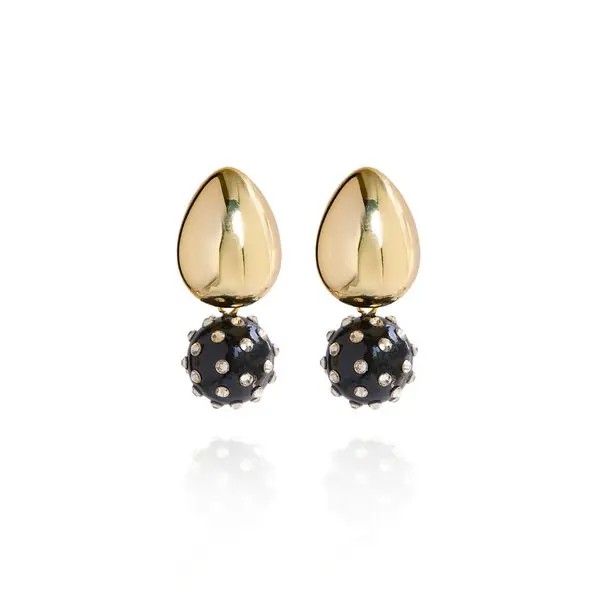 SAULE LABEL Tulia Jet Rhinestone Earrings - Black/gold