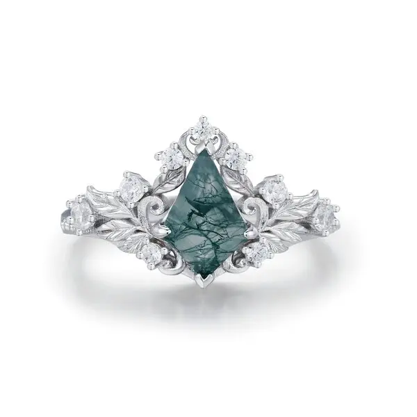 AZURA JEWELRY NEW YORK Regal Tiara Moss Agate Ring - Silver