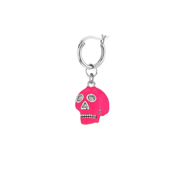 TRUE ROCKS Neon & Sterling Silver Mini Skull Hoop Earring - Pink