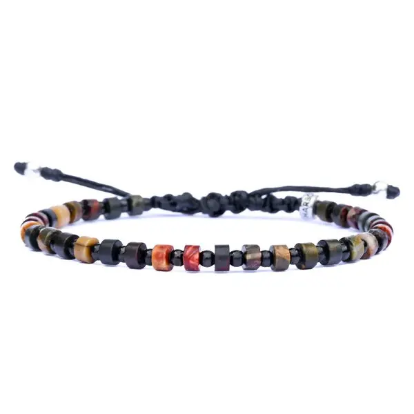 HARBOUR UK BRACELETS Stone And Steel Beaded Bracelet - Brown