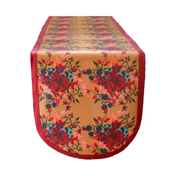 SOPHIE WILLIAMSON DESIGN Orange / Red Large Table Runner Golden Orange And Fuchsia With A Bold Flower Print - Orange/red