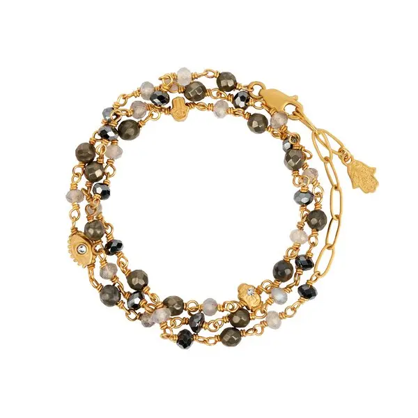 KARMA AND LUCK Hematite Pyrite Labradorite Wrap Bracelet - Gold/grey