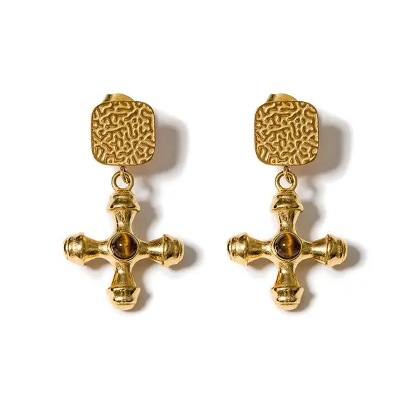KYBELE STUDIO Byzantine Tiger Eye Drop Earrings - Brown