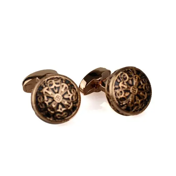 DAVID WEJ Rose Gold / Black Knighthood Round Cufflinks – Rose Gold - Rose Gold/black