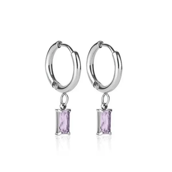 EVER JEWELLERY Silver Tanzanite Drop Huggie Earrings - Purple/silver