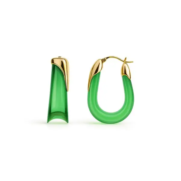 GOLD & HONEY Emerald Sculpted U Lucite Hoop Earrings - Green/gold