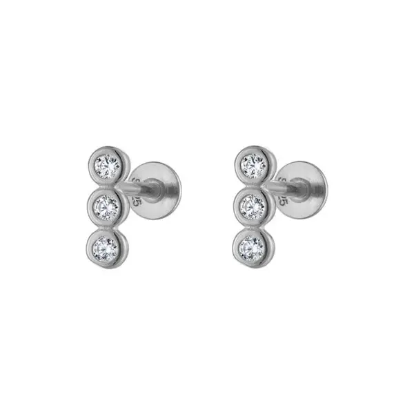 OUTOFOFFICE Triple Round Pavé Stud Earrings - Silver