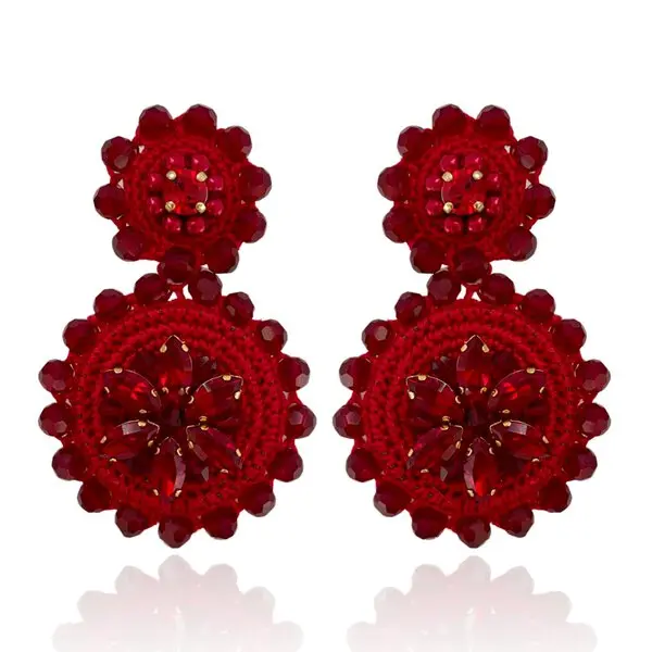 PINAR OZEVLAT Flower Drop Earrings - Red
