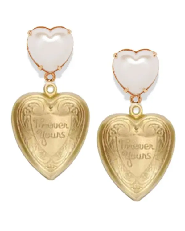 THE PINK REEF Pearl Heart Dangle Earrings - Gold
