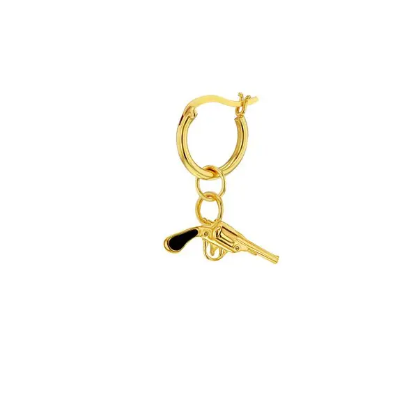 TRUE ROCKS Gold Plated Hoop Earring With Pistol Charm - Gold/black