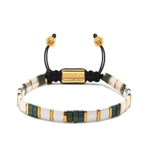 NIALAYA JEWELRY Bracelet With Miyuki Tila Beads - Gold/green/white