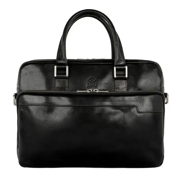 TIME RESISTANCE Leather Briefcase Laptop Bag - Black