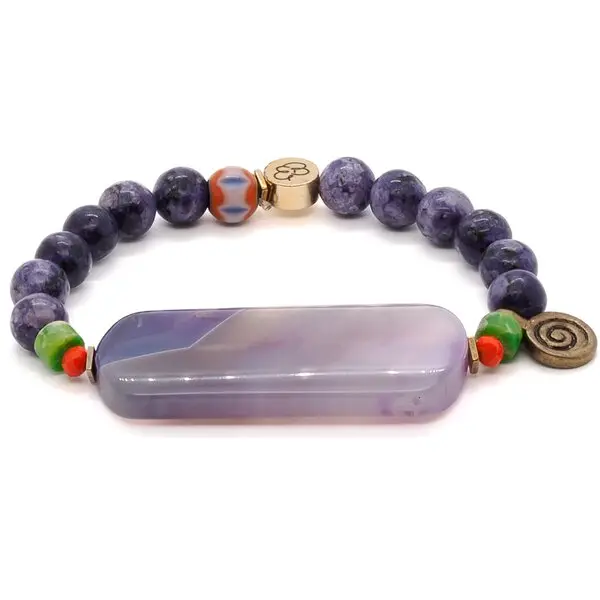EBRU JEWELRY Amethyst And Multi-stone Beaded Bracelet With Bronze Charm - Pink/gold/green