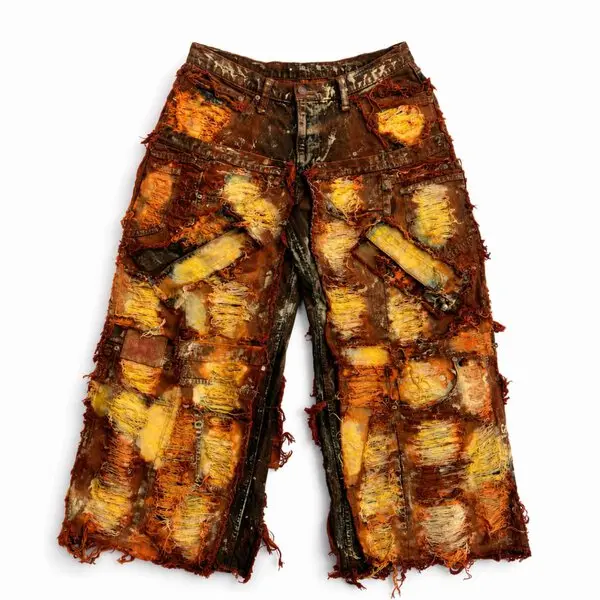 ZASTASTUDIO Upcycled Denim Wide Leg Pants - Gold/red