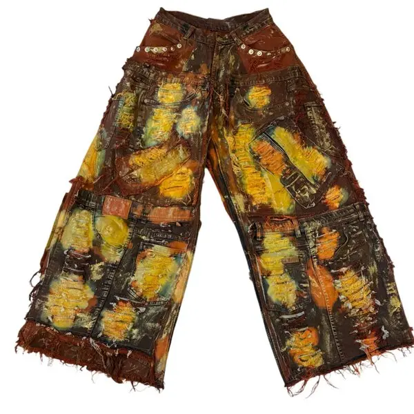 ZASTASTUDIO Upcycled Denim Wide Leg Pants - Gold/red