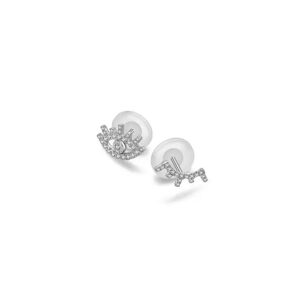 GENEVIEVE COLLECTION 18k Gold Diamond Evil Eye & Eyelash Earrings - White
