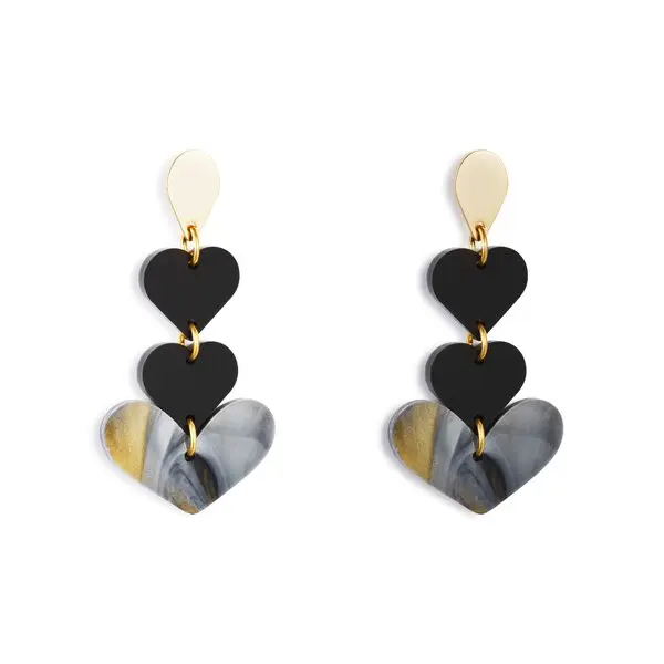 TOOLALLY Heart Drop Earrings - Black/gold