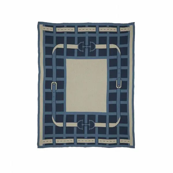 In2green Cotton Sustainable Knit Throw Blanket Equestrian Lattice - Blue