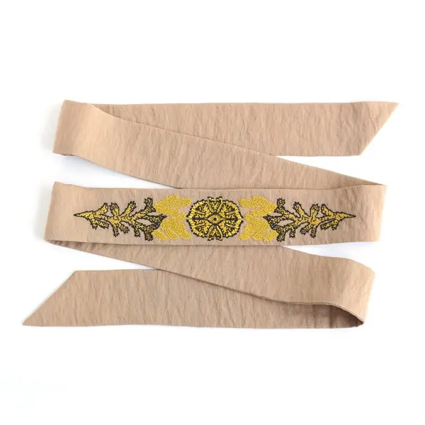 NANA WATANABE Neutrals Watcher Embroidered Ribbon Choker Khaki - Yellow