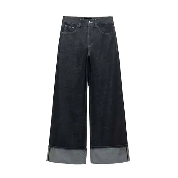 CHANEL JOAN ELKAYAM Wide Leg Folded Hem Jeans