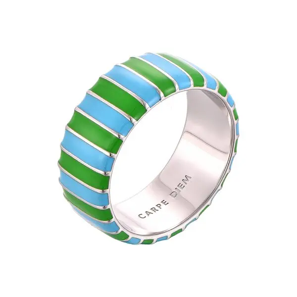 PINNOLE Sterling Silver Enamel Ring - Green/blue