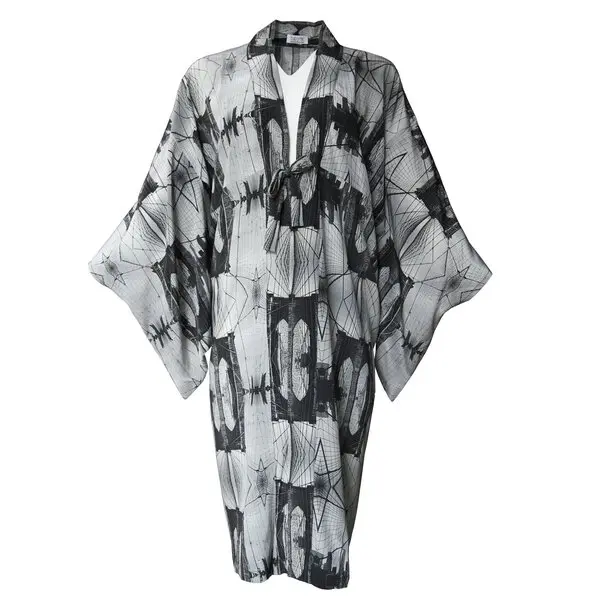 BABS BOUTIQUE NYC Brooklyn Bridge Silk Crepe De Chine Kimono - Black/white