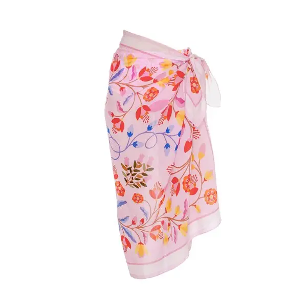 JESSIE ZHAO NEW YORK Beach Sarong Wrap With Novelty Print - White/pink