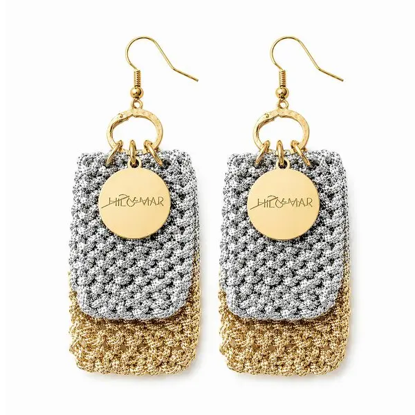 HILO DE MAR Hand-knitted Dangle Earrings - Gold/silver