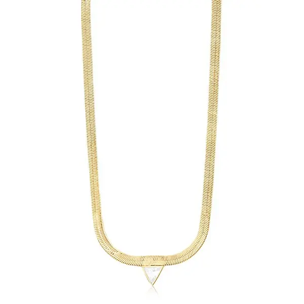 SHYMI Herringbone Chain Necklace With Stone - Gold