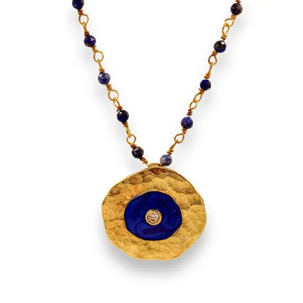 1610ISTANBUL Evil Eye Lapis Lazuli Necklace - Gold