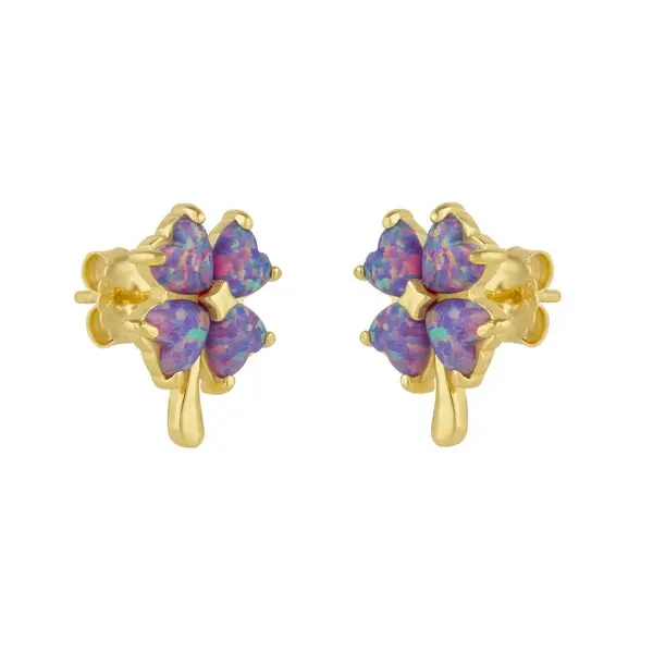 SPERO LONDON Four Leaves Clover Opal Stud Earrings - Purple