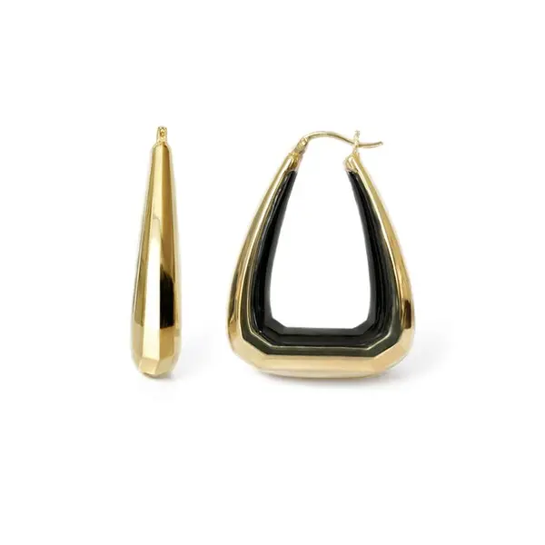 GOLD & HONEY Geometric Gem Cut Hoop Earrings - Gold/black