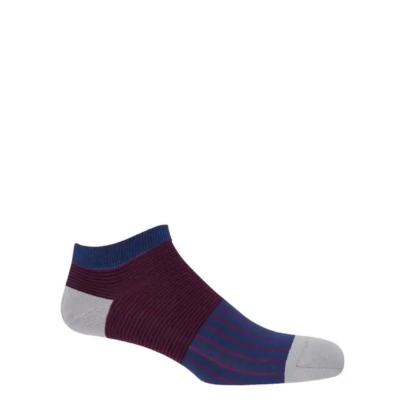 PEPER HAROW - MADE IN ENGLAND Oxford Stripe Trainer Socks - Blue