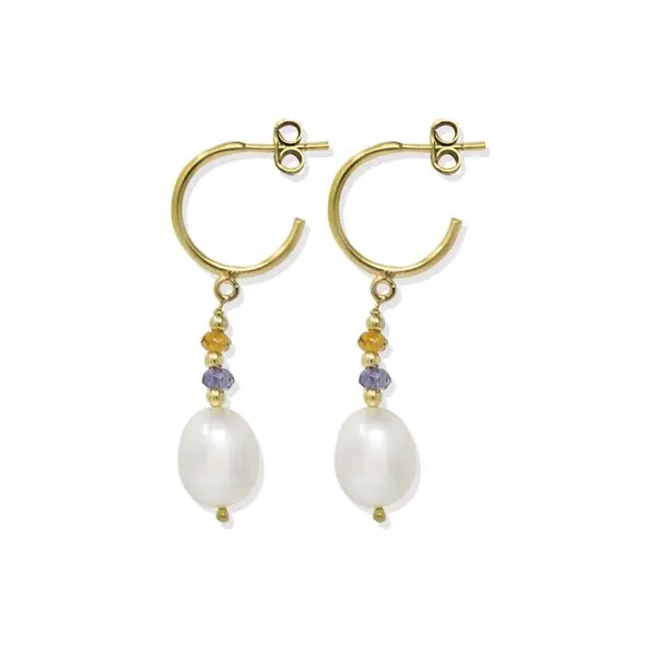 VINTOUCH ITALY Partenope Hoop Earrings With Tourmalines And Pearls - Blue/orange