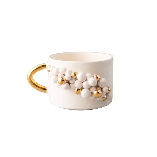 ANATOLIACRAFT Elegant Snowberry Mug With Real Accents – Minimalist Ceramic Mug With Luxe Golden Handle - Gold