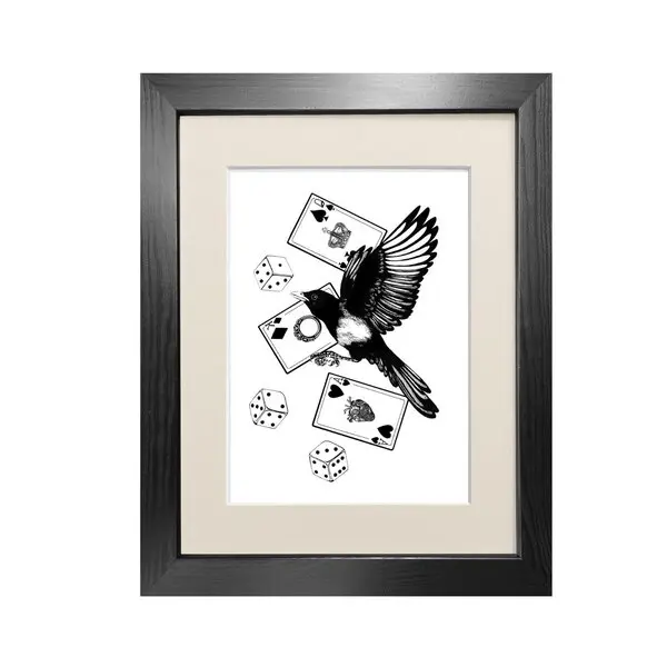 EMILY CARTER Mysterious Magpie' Fine Art Print A4 - Black