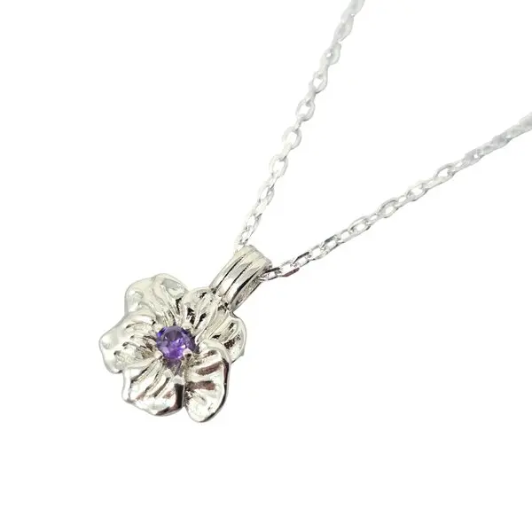 HARFI Sterling Silver Amethyst Violet Flower Pendant Necklace - Silver/purple