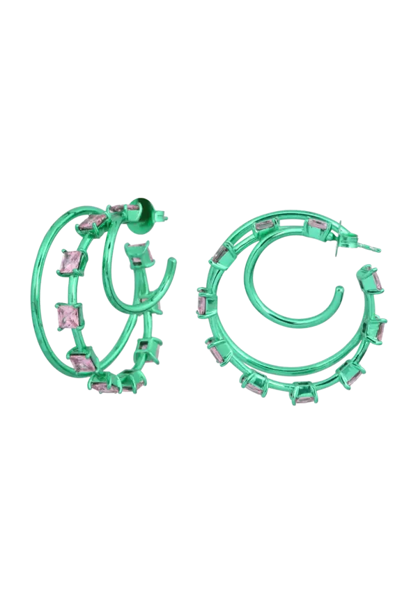 LAVANI JEWELS Motoko Triple Hoop Earrings - Green