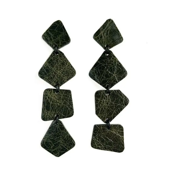 WAIWAI Geometric Cascade Leather Dangle Earrings - Green