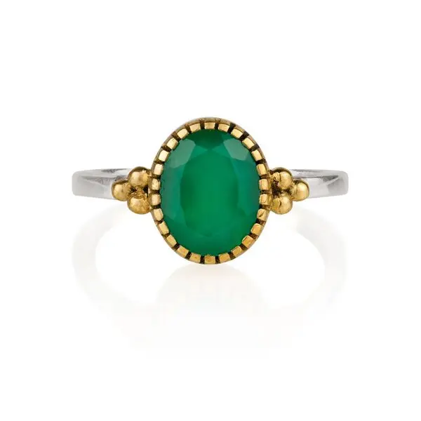 CHARLOTTE'S WEB JEWELLERY Sterling Silver Green Onyx Solitaire Ring - Silver/green/gold