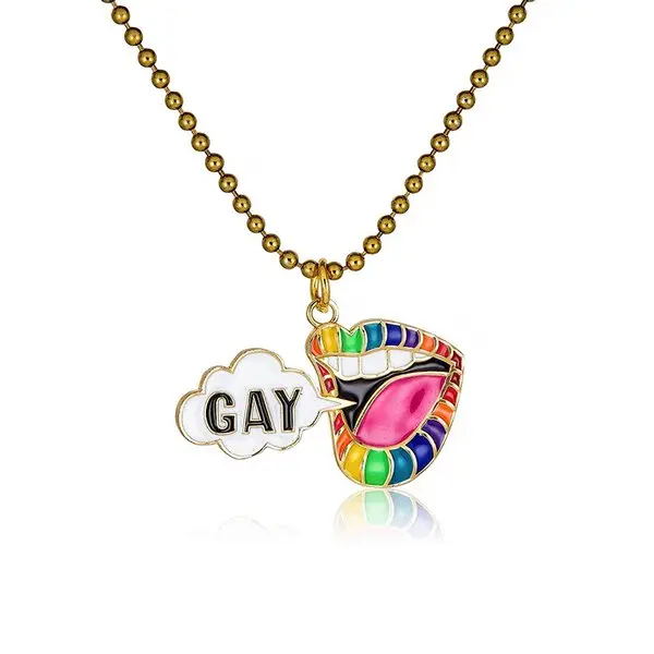 PASSIONATE PROTEST COLLECTION Say Gay Pendant Necklace - Brown/yellow
