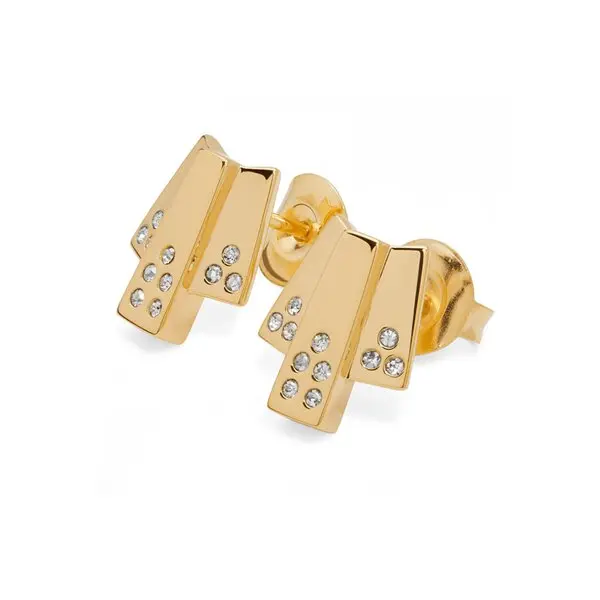 LUCY QUARTERMAINE Art Deco Triple Layer Stud Earrings - Gold