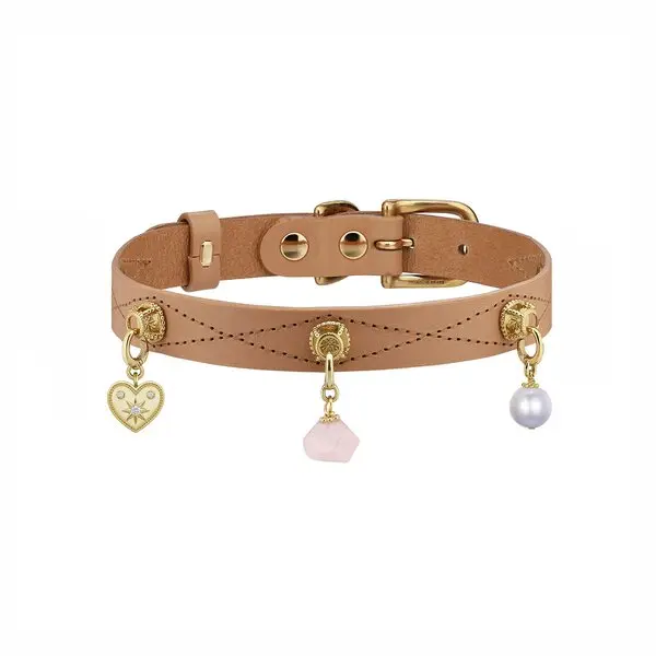 UNLEASH CPH Love Leather Dog Collar With Interchangeable Charms - Brown/gold