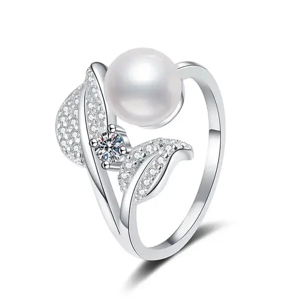 ANGEL BAROCCO Petal Freshwater Pearl & Moissanite Adjustable Ring - Silver