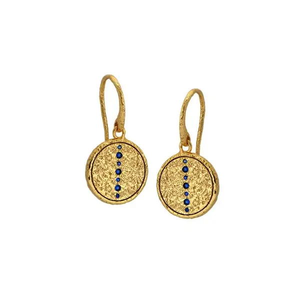 CLAIRE HILL DESIGNS Sapphire Coin Pendant Earrings - Gold