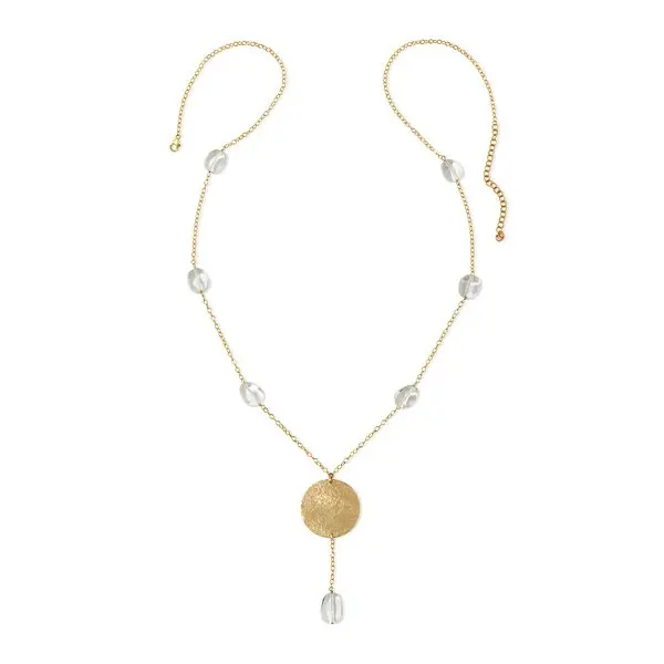 HEATHER HAWKINS Hand Hammered Coin Gemstone Drop Y Necklace - Green